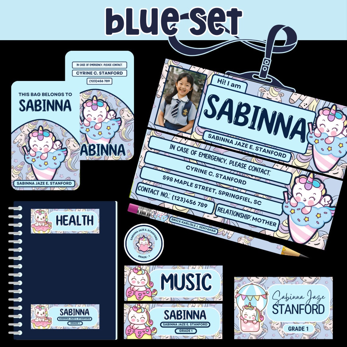 Editable Unicorn School Labels 140 Templates Canva Digital File Name ...