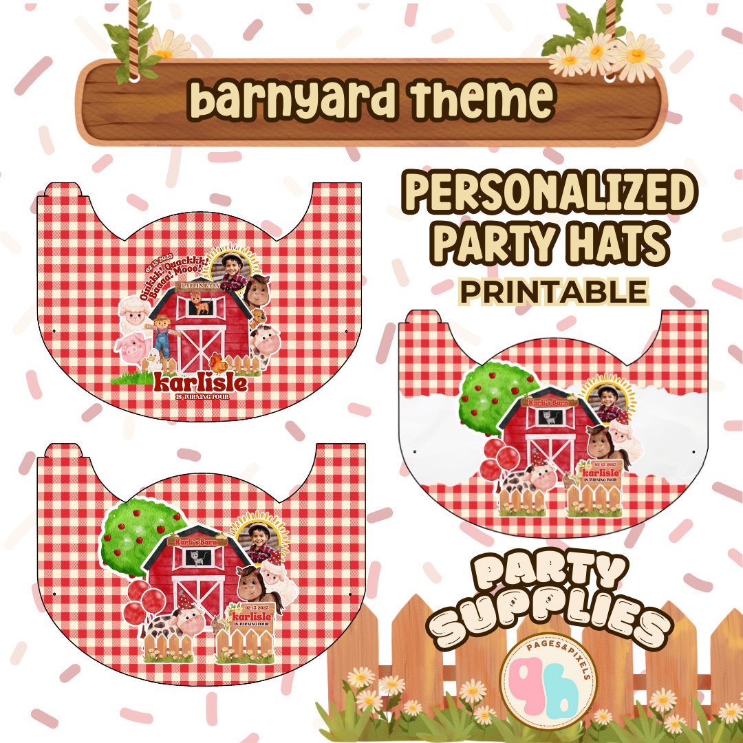 Barnyard Theme Party Hats Printables - Editable Text and Photos ...