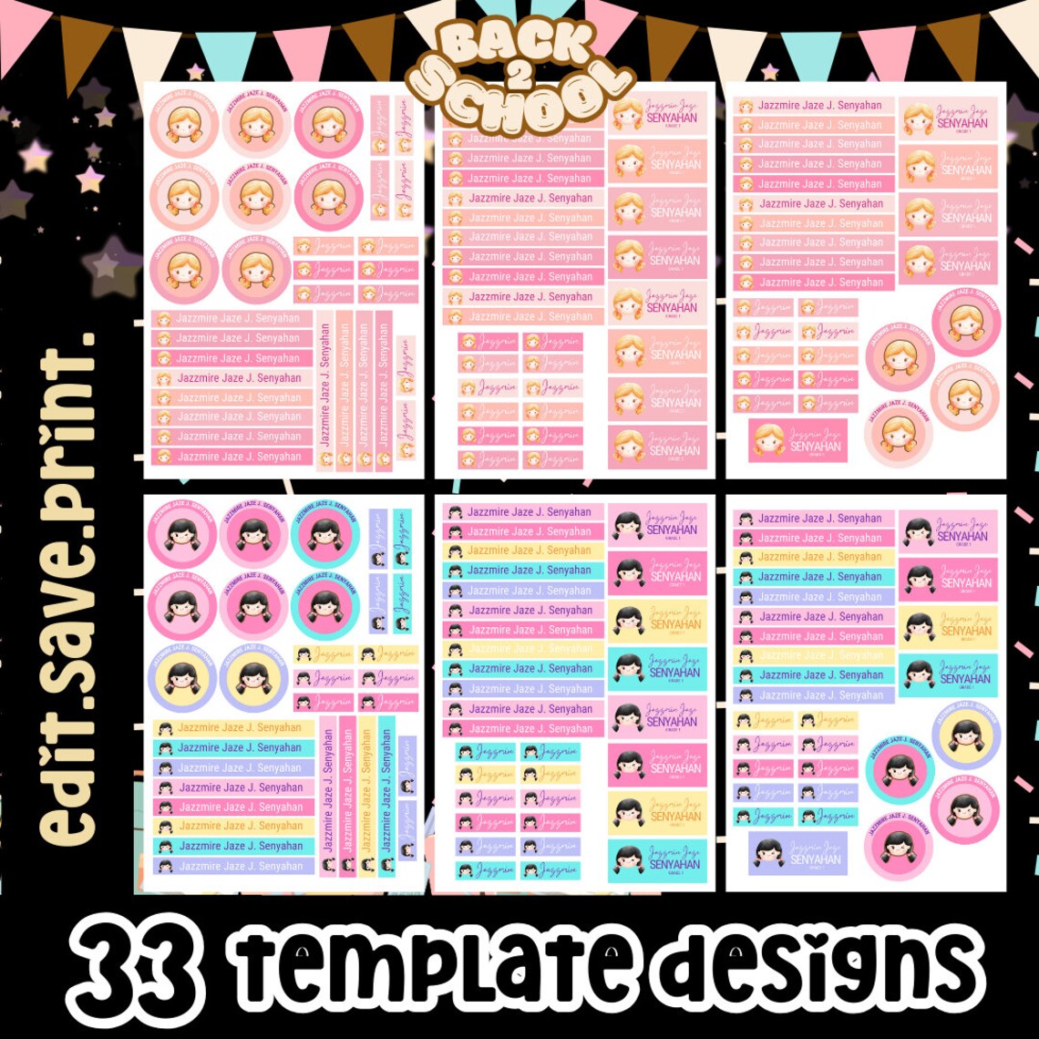 Editable Name Sticker Labels Template | 11 Colorful Palettes | A4 Size ...