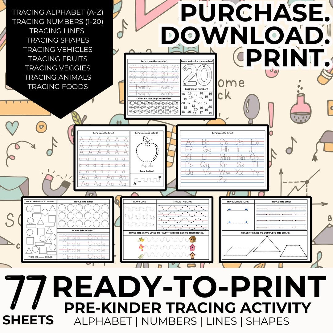 Printable Preschool Pre-k Tracing Worksheets: Alphabet, Numbers, Shapes ...