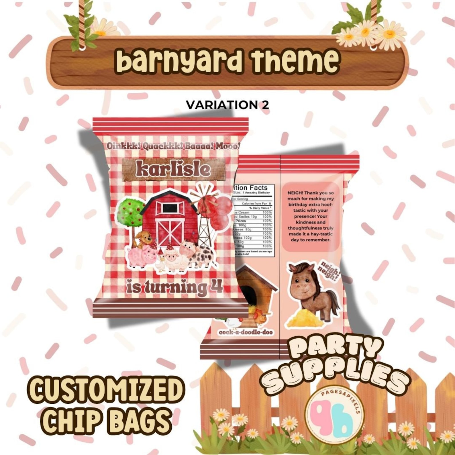 Barnyard Theme Chip Bag Printable | Farm Animal Party Favor ...