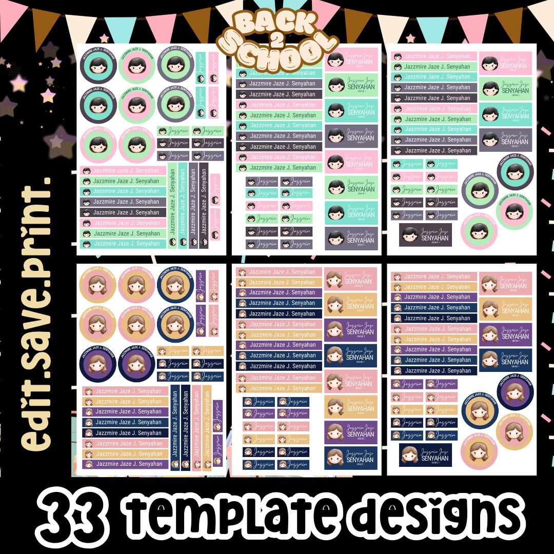 Editable Name Sticker Labels Template | 11 Colorful Palettes | A4 Size ...