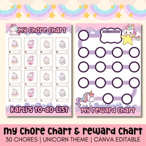 Unicorn Chore & Reward Chart for Kids 30 Editable Chore Icons A4 ...