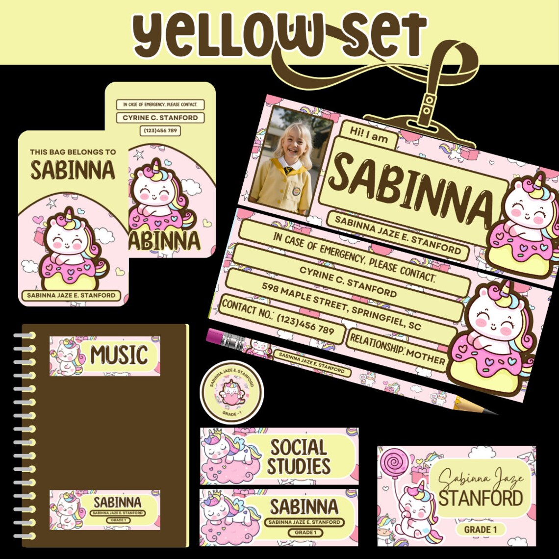 Editable Unicorn School Labels 140 Templates Canva Digital File Name ...