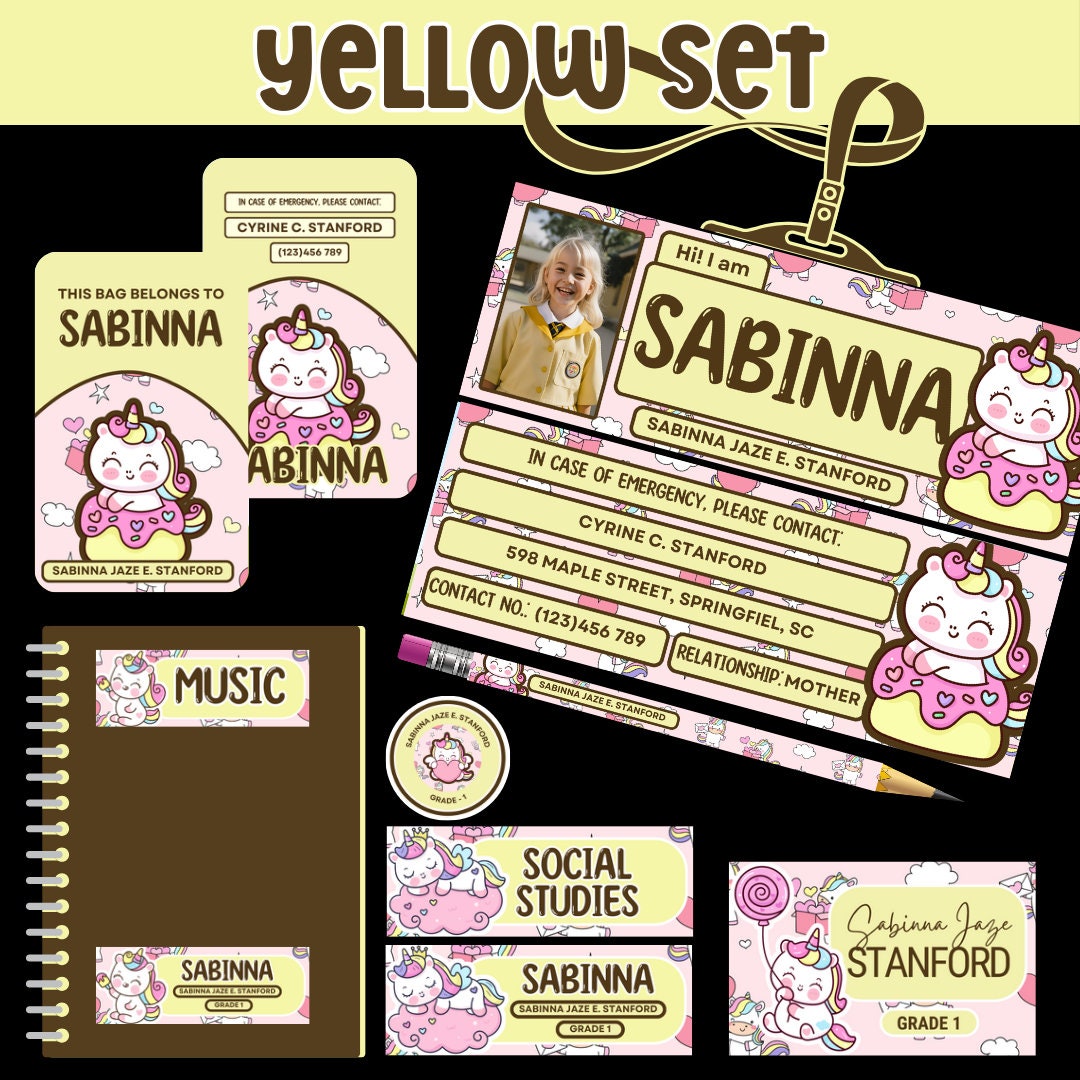 Editable Unicorn School Labels 140 Templates Canva Digital File Name ...