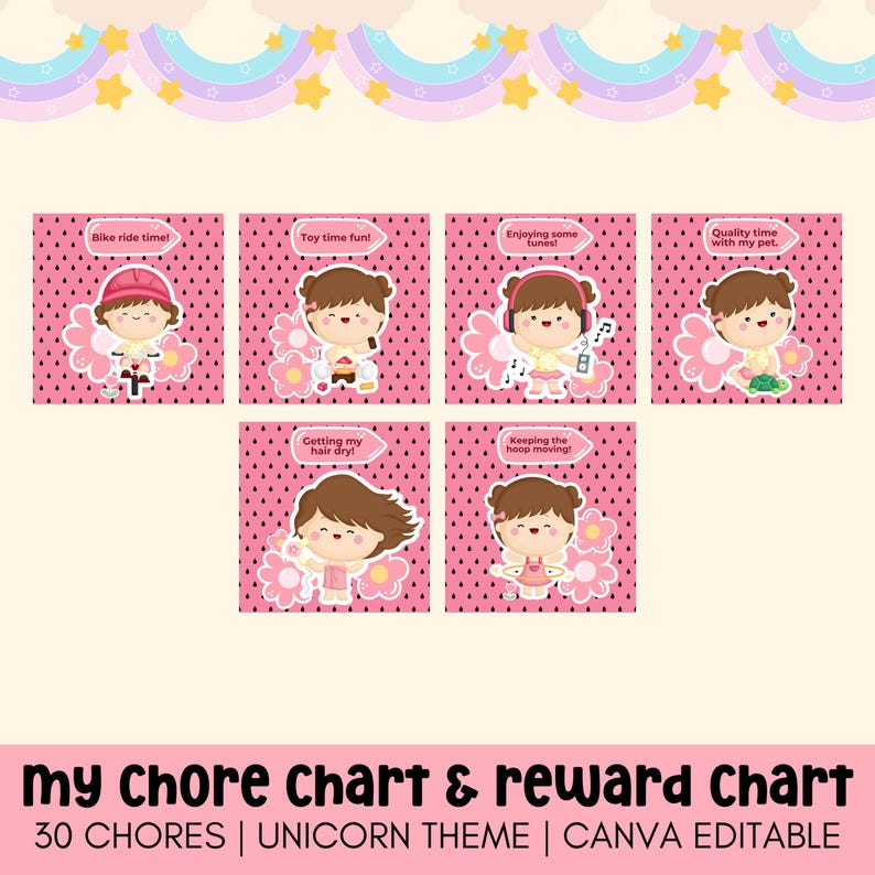 Unicorn Chore & Reward Chart for Kids 30 Editable Chore Icons A4 ...