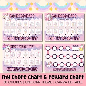 Unicorn Chore & Reward Chart for Kids 30 Editable Chore Icons A4 ...