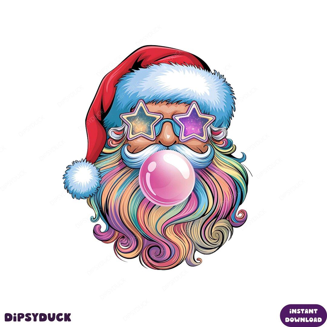 Santa Bubble Gum Png, Santa Iridescent Shirt Png, Funny Santa With ...