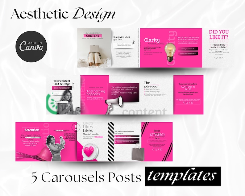 Pink Social Media Posts and Carousel Canva Templates: Digital Marketing ...