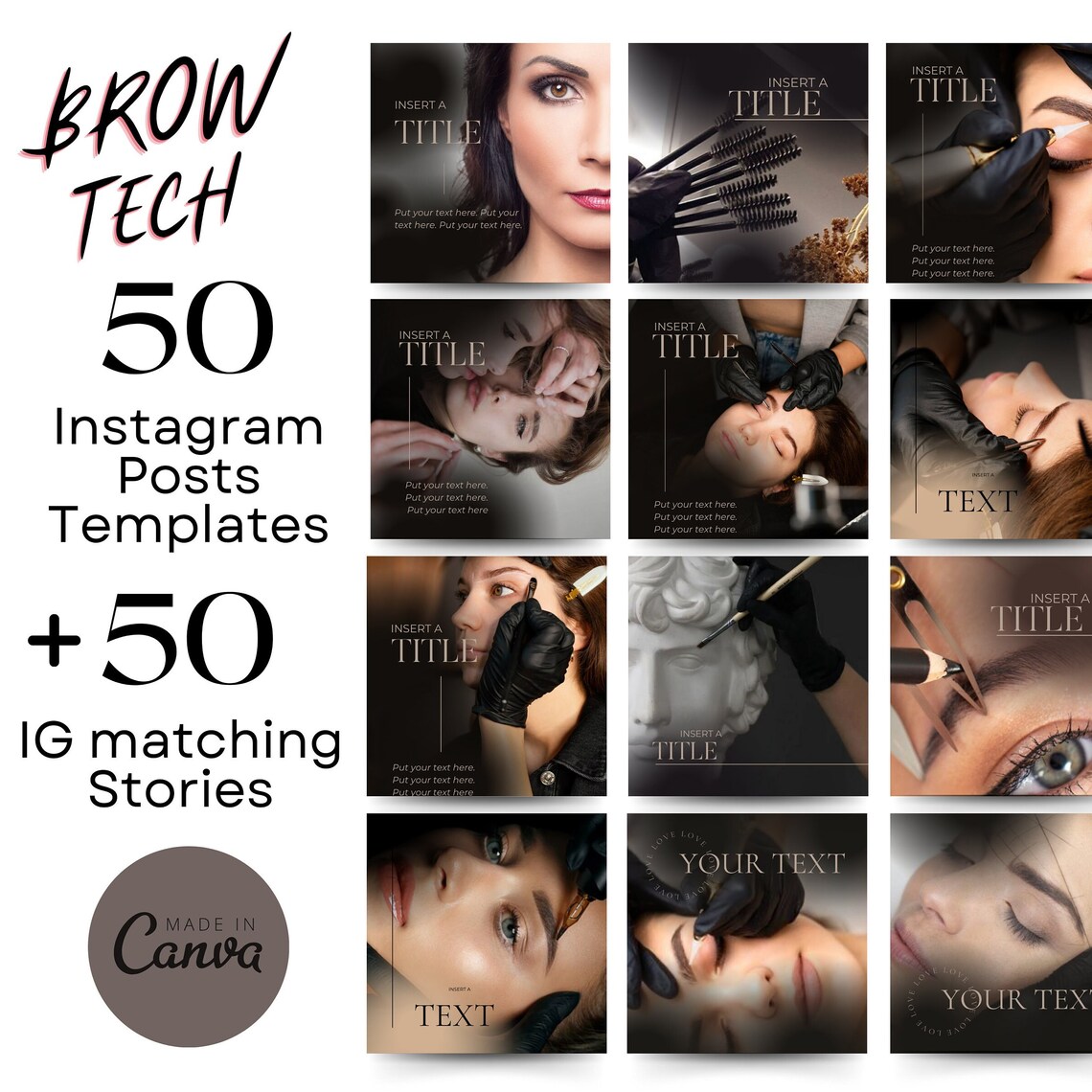 Luxury Aesthetic BROW TECH Instagram Templates Eyebrow Artist Instagram ...