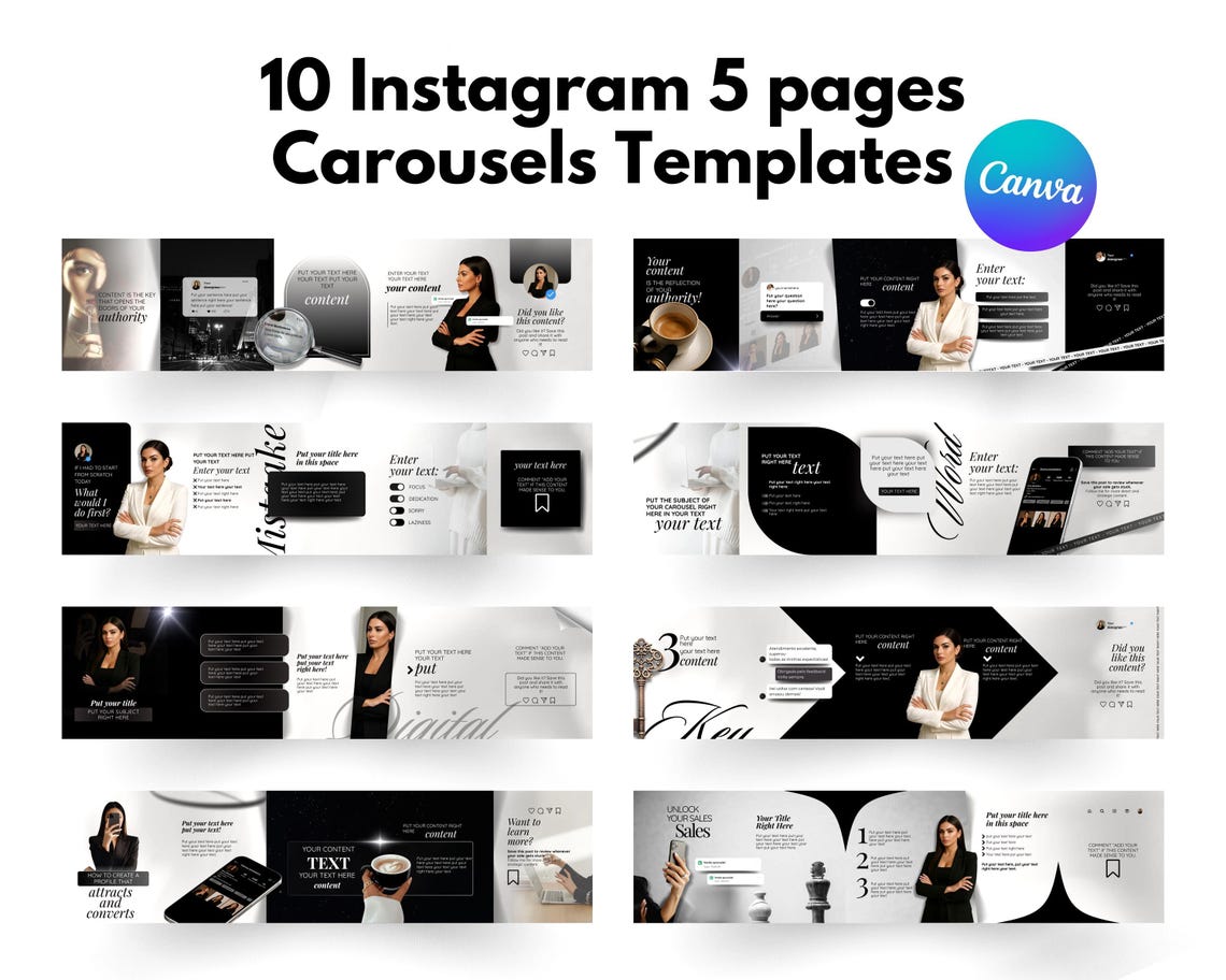 Instagram Carousel Canva Templates, 10 Editable Content Posts for ...
