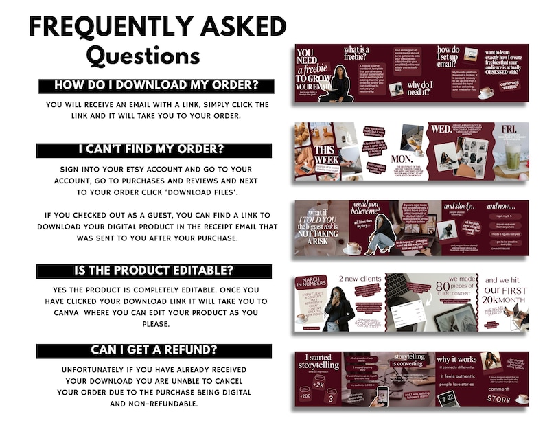 Burgundy Bold IG Carousel Templates 2026 | 9 Seamless 5-page Canva ...
