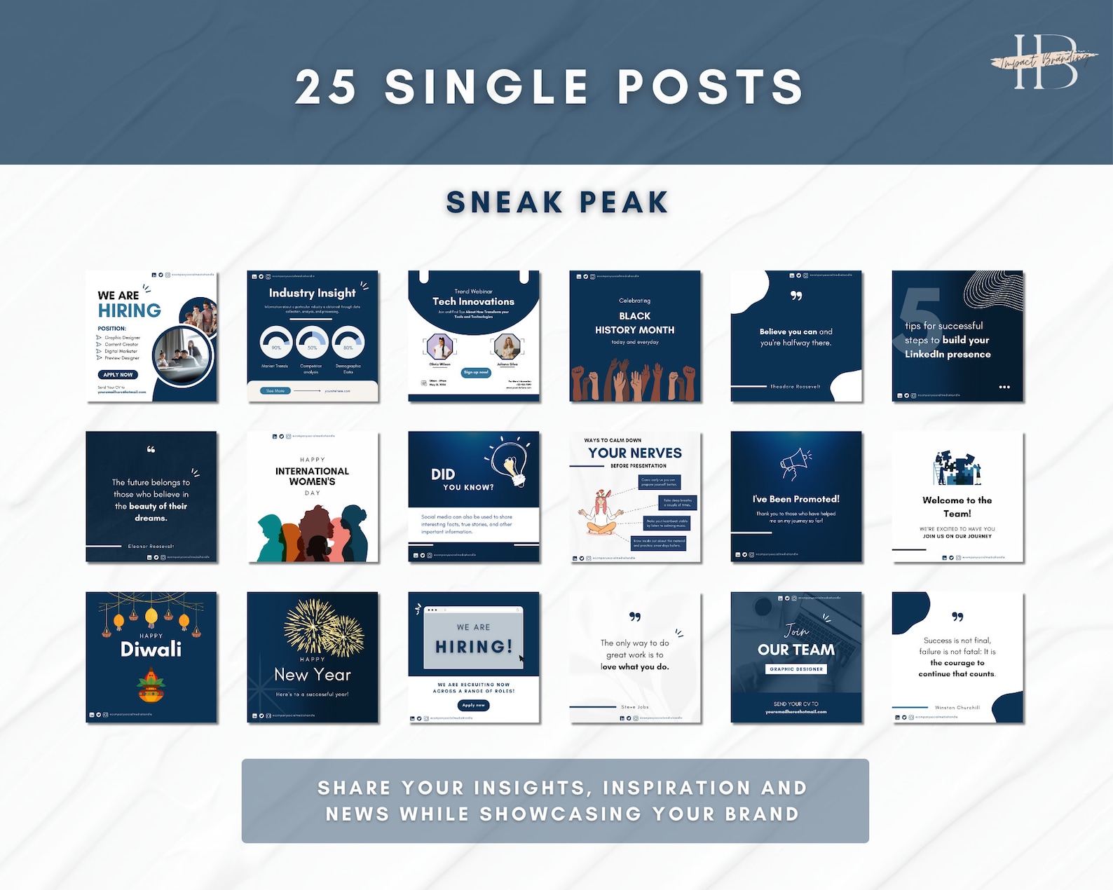 25 Linkedin Post Templates | Dark Blue Style | Linkedin Template ...