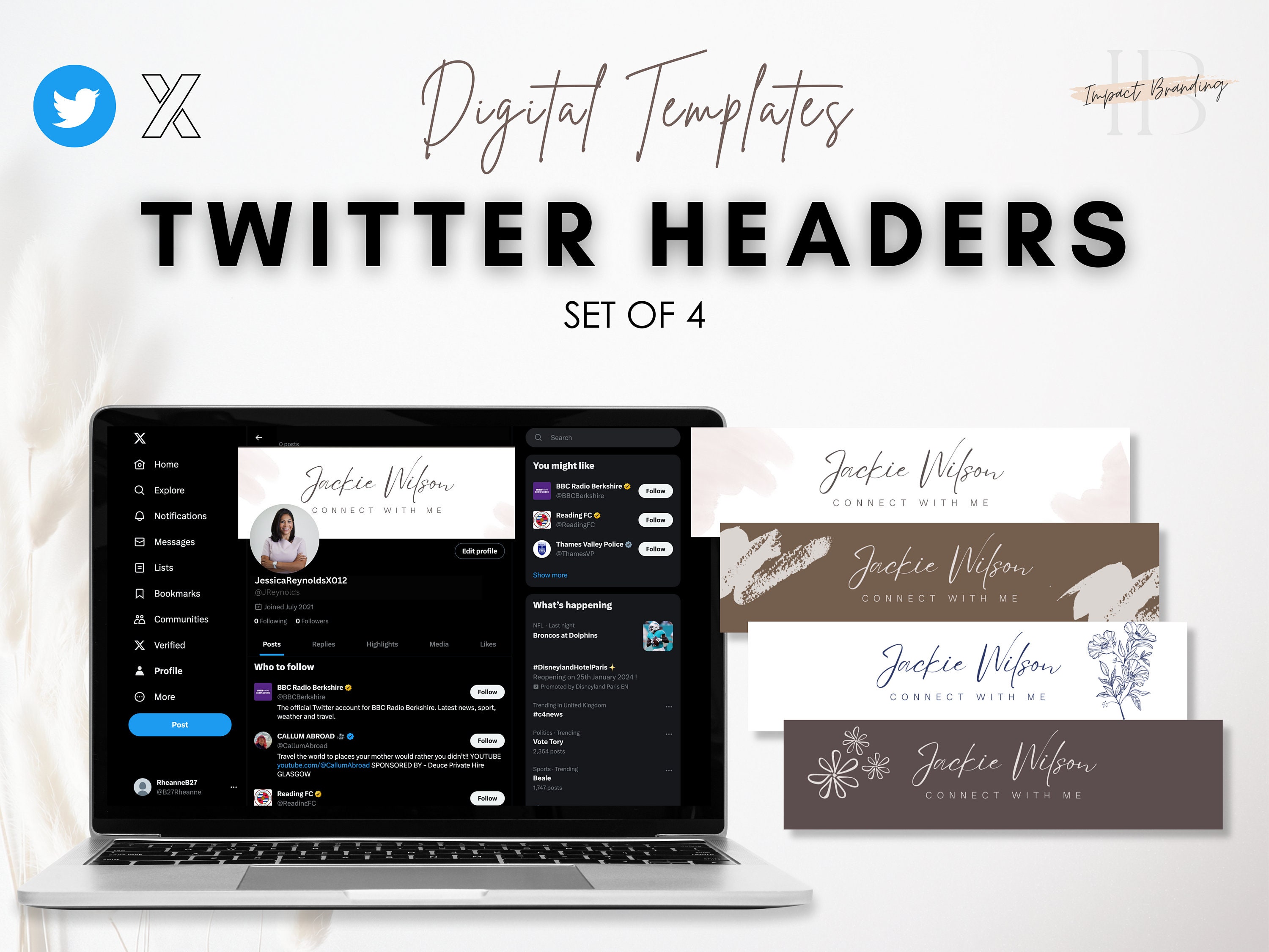 4 Twitter Banner Headers | Soft Paint & Floral Style | Twitter Profile ...