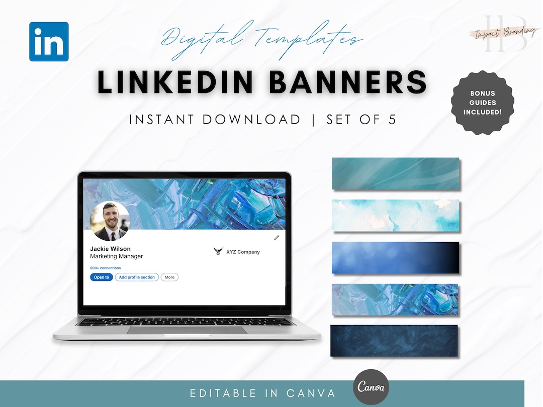 Blue Abstract Linkedin Banner Template | Professional Header (canva) - Etsy
