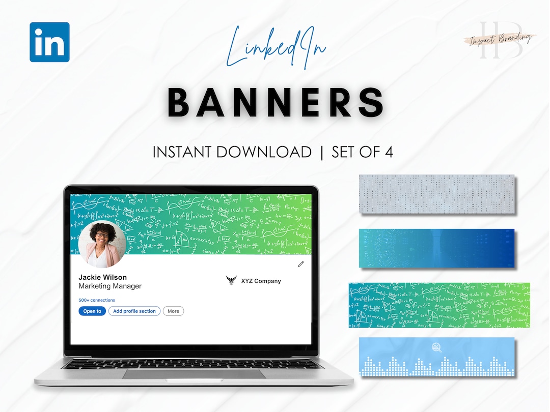 4 Linkedin Banners | Blue & Green Data Themed Designs | Instant ...
