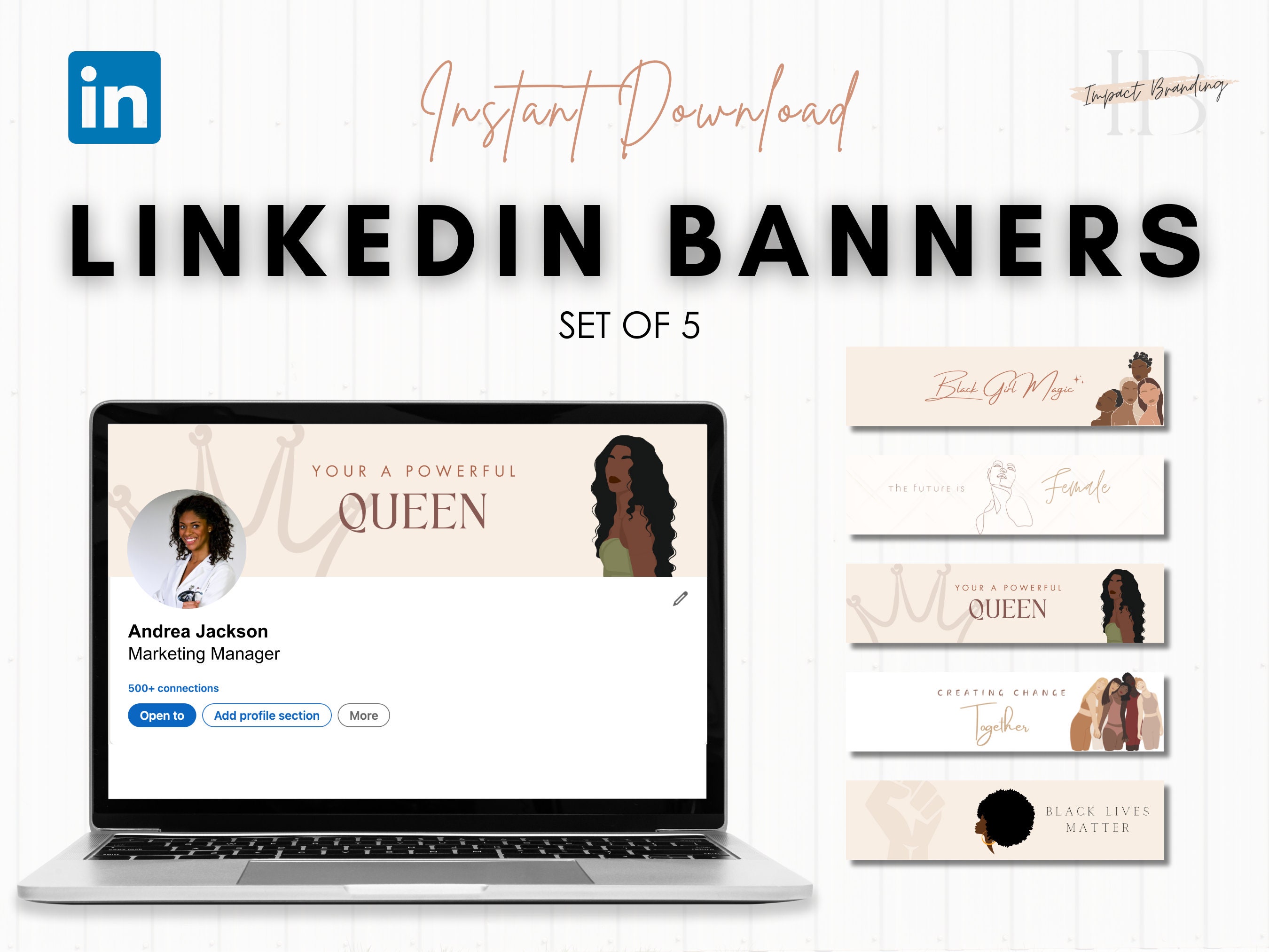 5 Linkedin Banners | Black Girl Magic Art | Linkedin Background | Linkedin Banner Professional ...