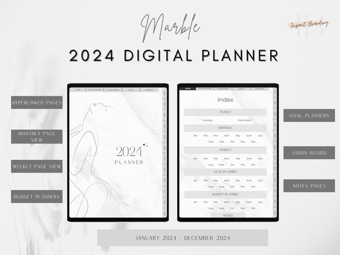 Marble 2024 Digital Planner Goodnotes iPad Planner Weekly & Monthly ...