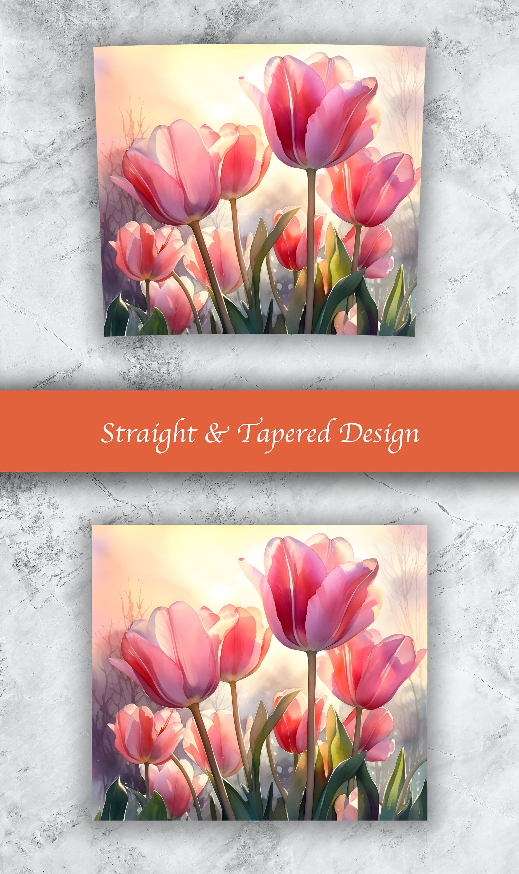 Pink Sunny Tulips 20oz Skinny Tumbler Wrap Design Tumbler Sublimation ...