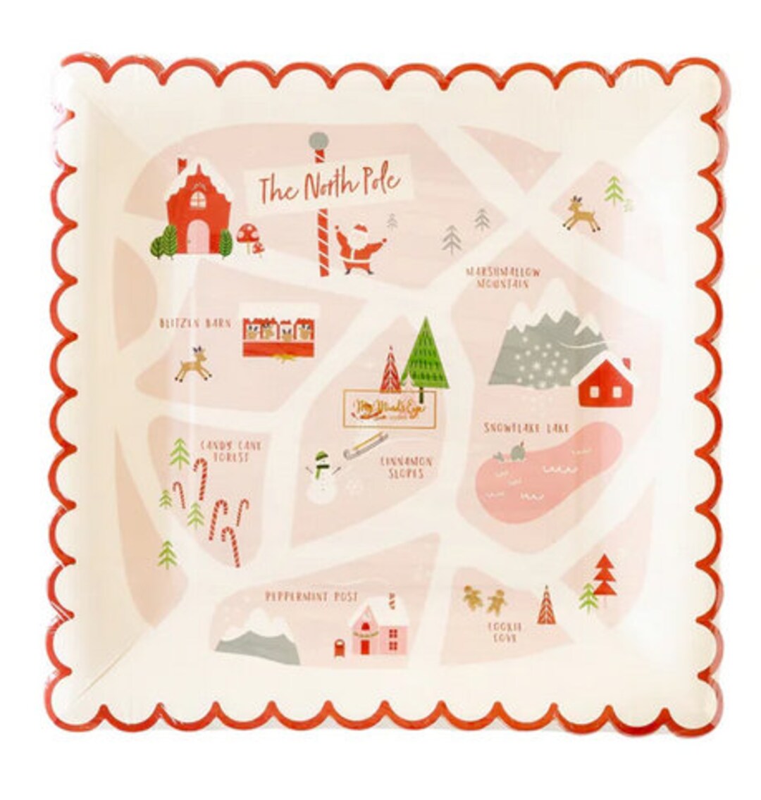North Pole Map Paper Plate 8ct Cute Christmas Plates - Etsy