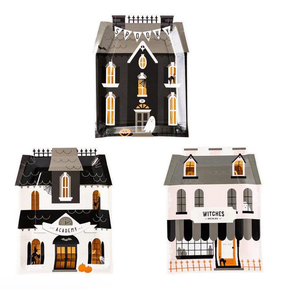 Haunted House Village Shaped Paper Plate I Spooky Halloween I Halloween ...