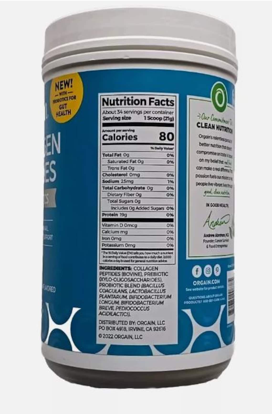 Orgain Collagen Peptides+probiotics Unflavored, 24oz - Etsy