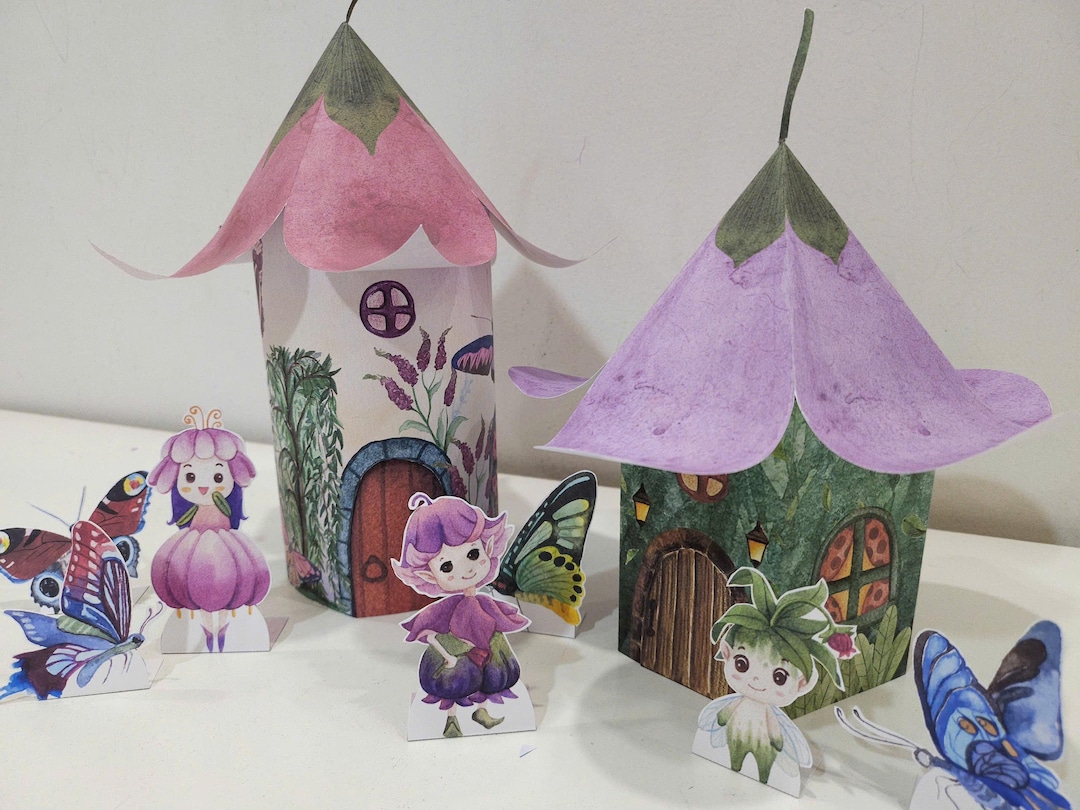 Flower Roof Fairy Houses Printable & Fairy Paper Dolls, Paper Dollhouse ...