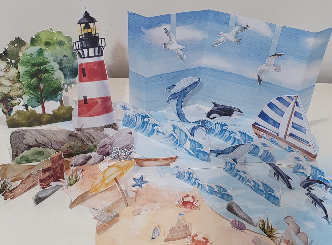 Build a Beach, Printable Beach Diorama, Ocean Play Set, Paper Scene ...