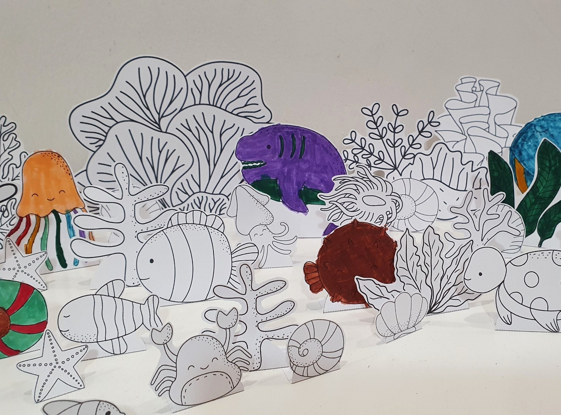 Ocean Coloring Diorama, Printable Coral Reef Diorama, Ocean Play Set ...
