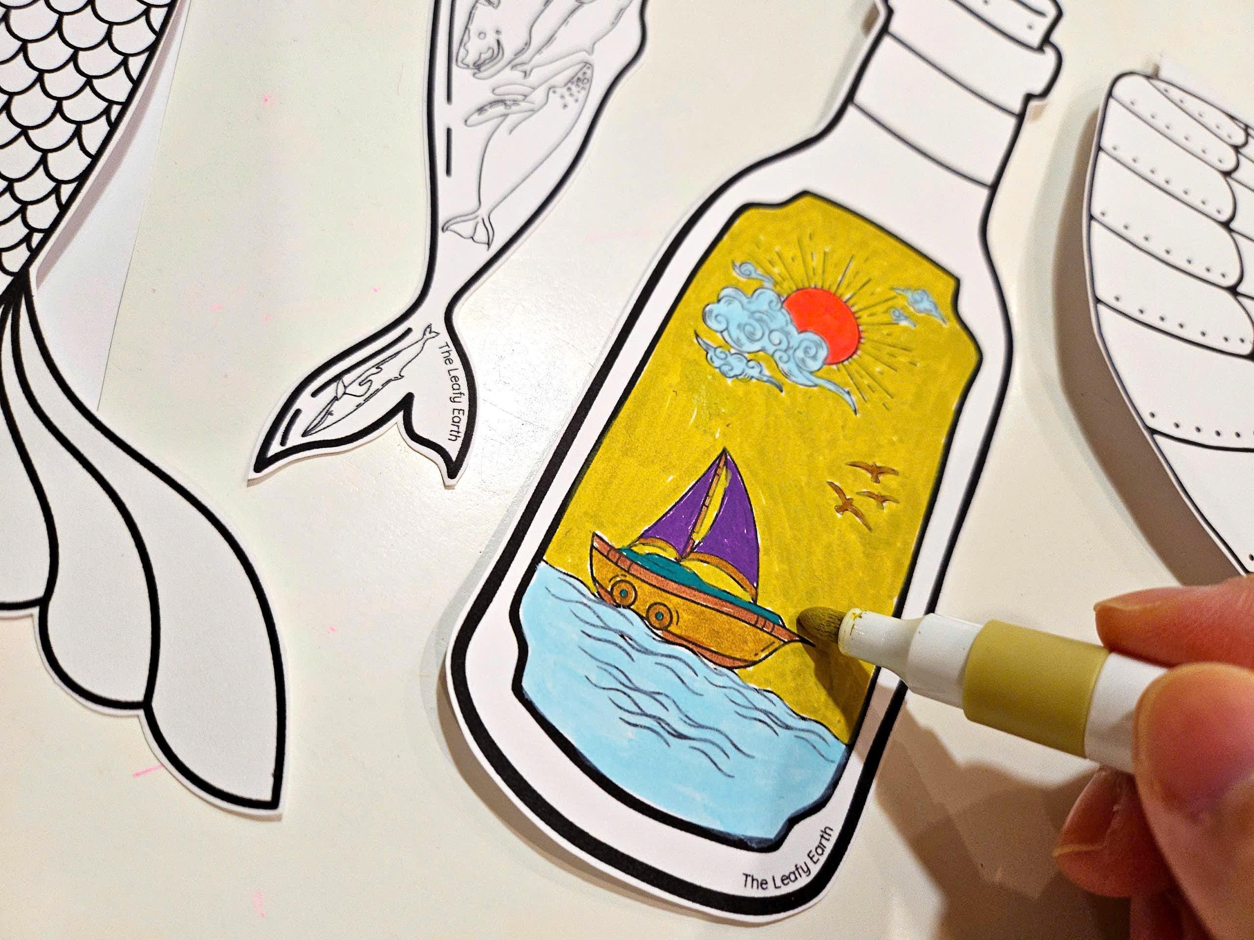 Ocean Bookmarks Coloring, Nature and Ocean Coloring, DIY Kids Paper ...