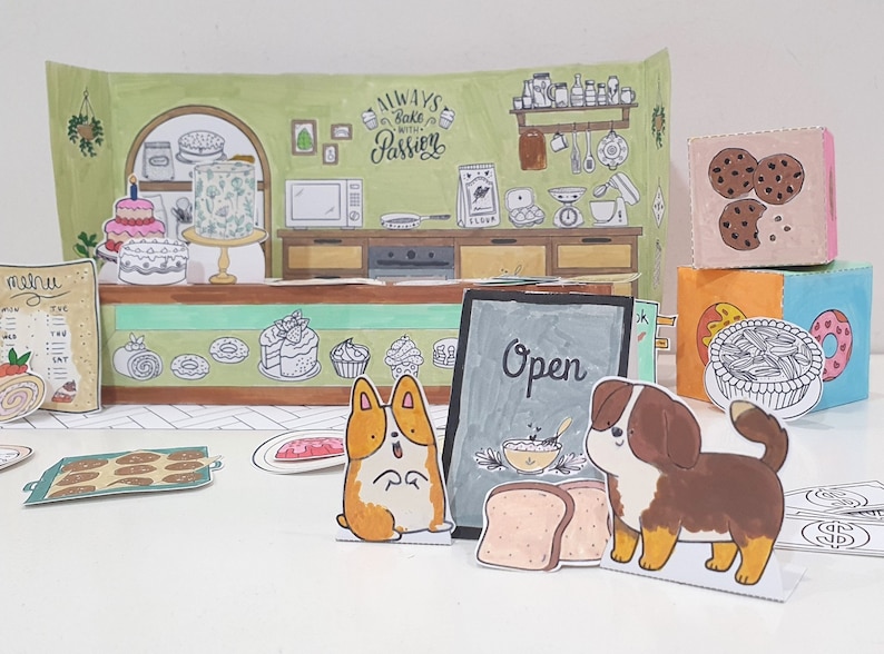 Bakery Coloring Set, Printable Bakery Play Set, Paper Food Play Items ...