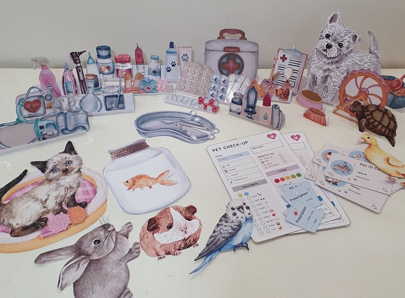Vet Clinic Printable Play Set, Pretend Veterinary Set, Kids DIY Paper ...