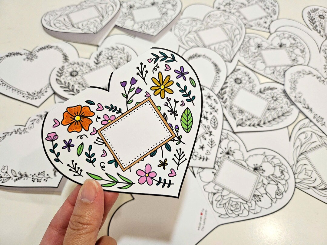 18 Heart Frame Greeting Cards Coloring, Valentine’s Day, Mother’s Day ...