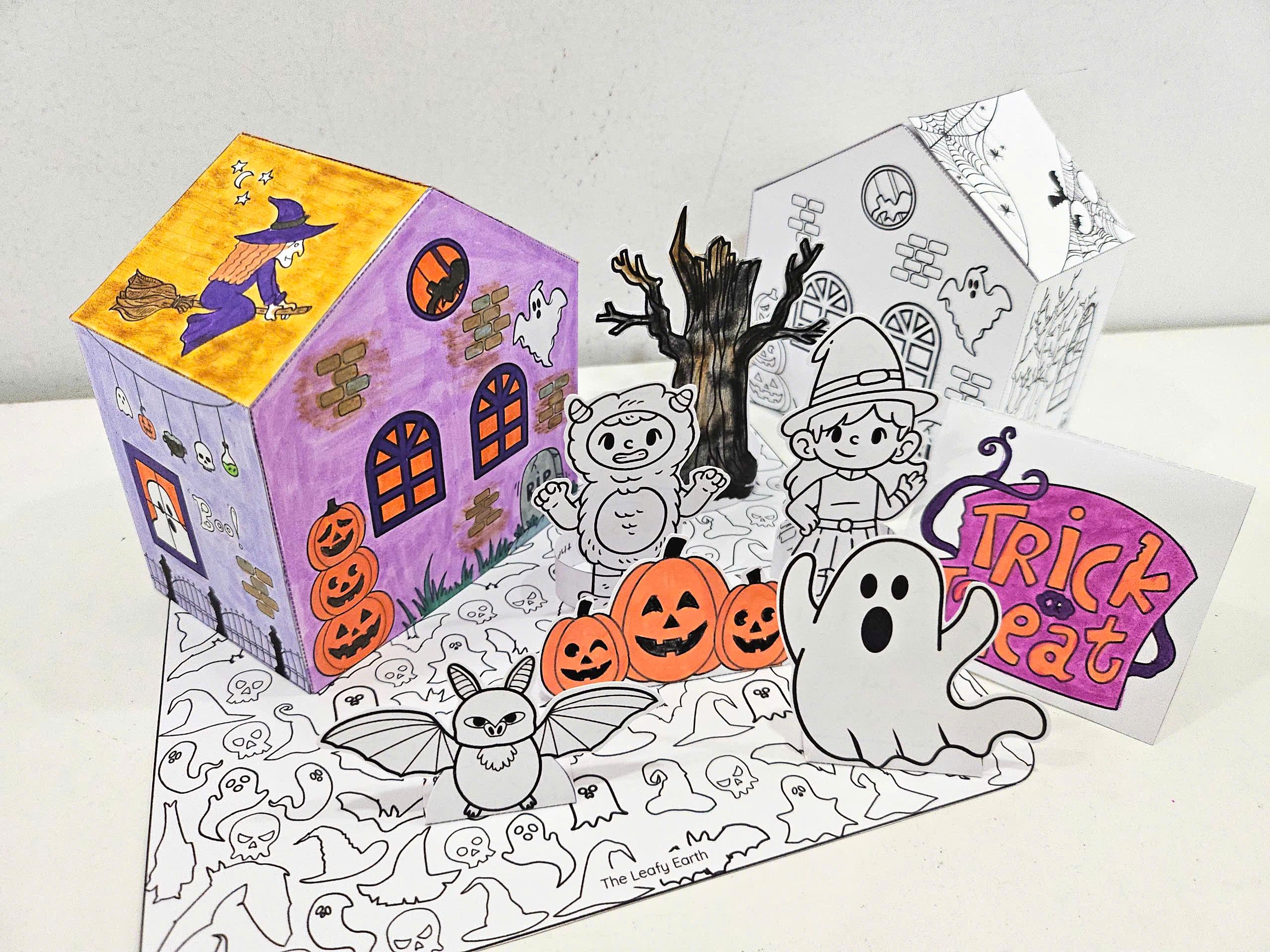 Halloween Paper House Coloring Set, 3D Haunted House, Spooky Paper ...