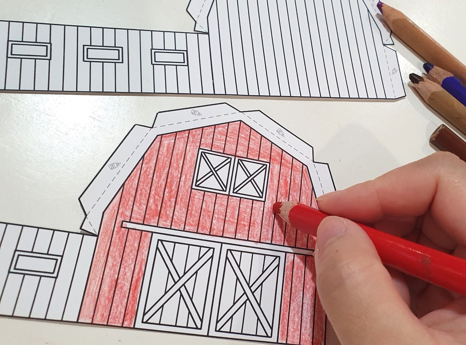 Paper Barn and House Coloring Set, Paper Toy Houses Craft, Printable ...