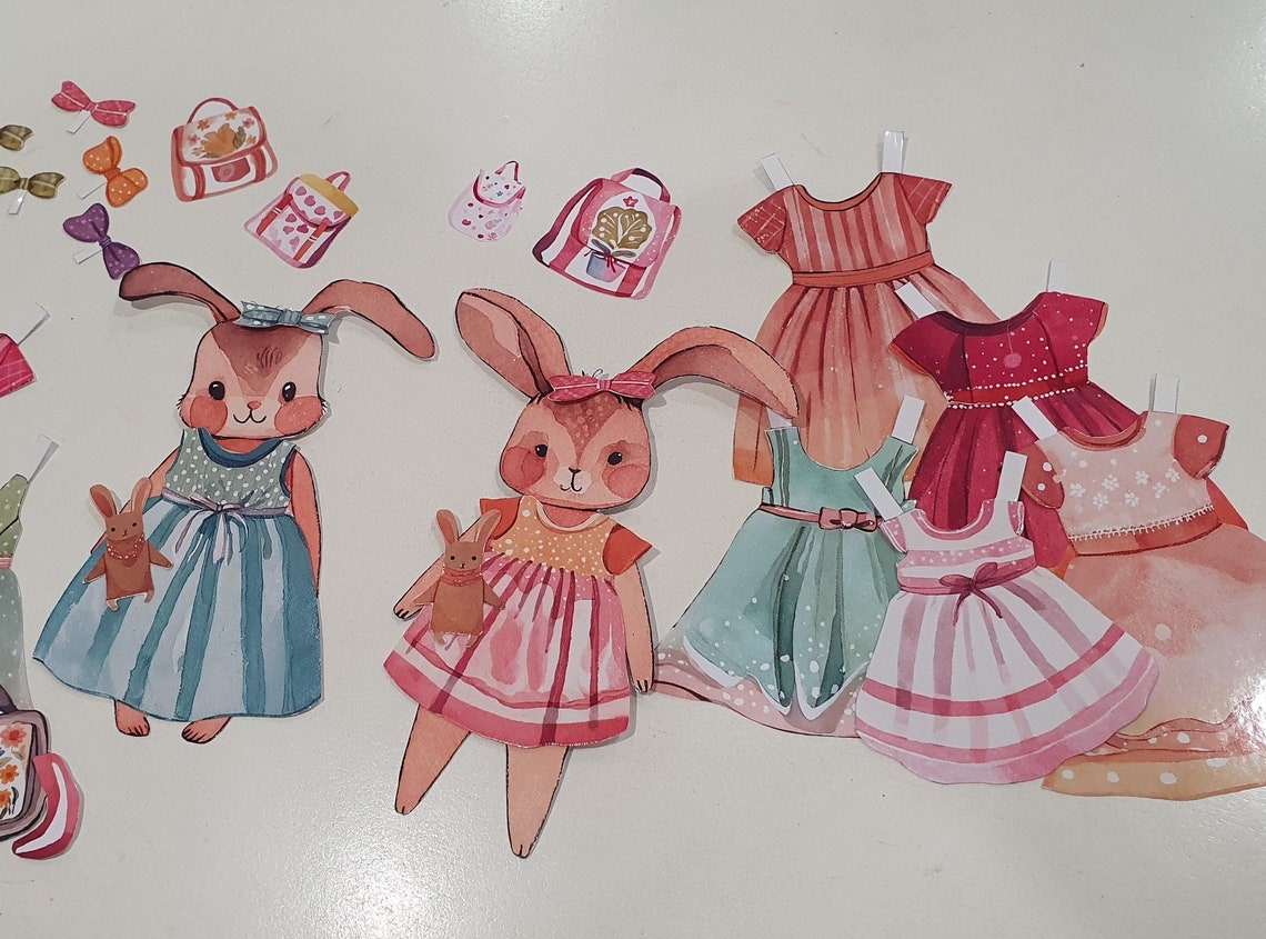 Rabbit Paper Dolls Friends, Paper Doll Printable, DIY Kid Paper Craft ...