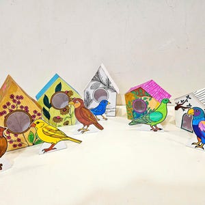 Paper Birdhouse Coloring, Spring Paper Craft, Printable Paper Houses ...