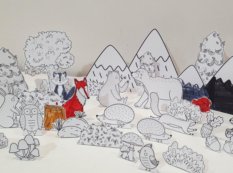 Woodland Coloring Diorama, Printable Woodland Diorama, Forest Play Set ...