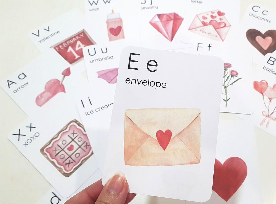 Valentine Alphabet Cards for Kids, Montessori Valentine Flashcards ...
