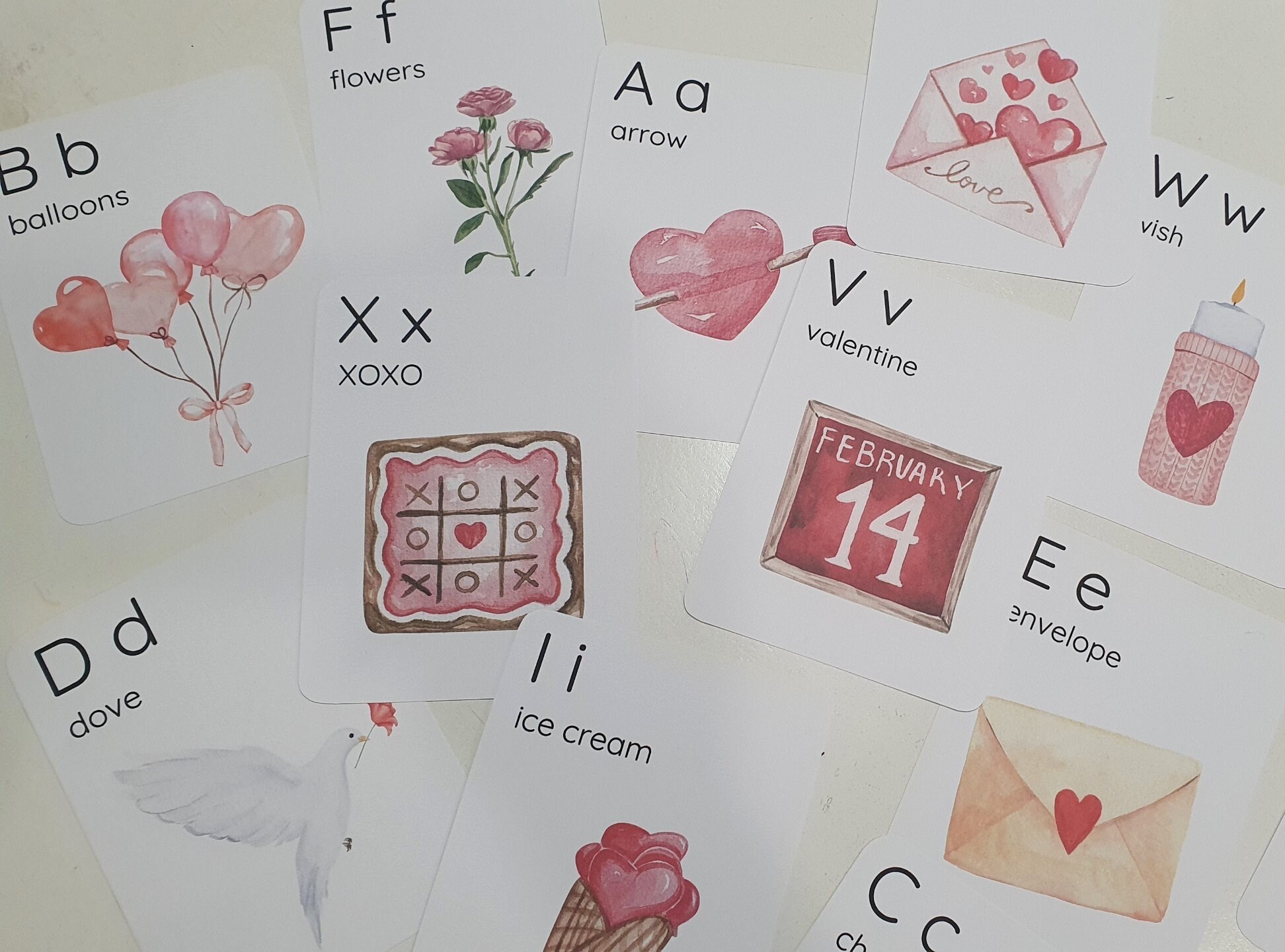Valentine Alphabet Cards for Kids, Montessori Valentine Flashcards ...