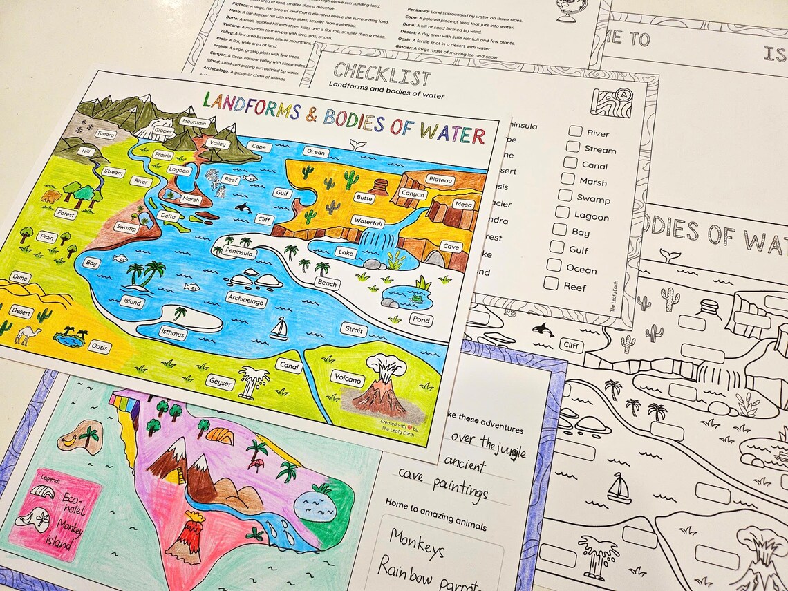 Landforms and Bodies of Water Poster, 40 Types, Map Labeling, Checklist ...