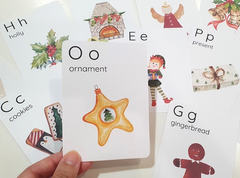 Christmas Alphabet Cards for Kids, Montessori Christmas ABC Flashcards ...