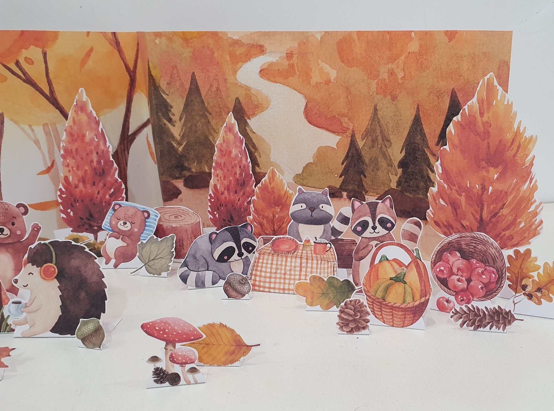 Picnic Party Printable Play Set, Paper Autumn Forest, DIY Paper Craft ...