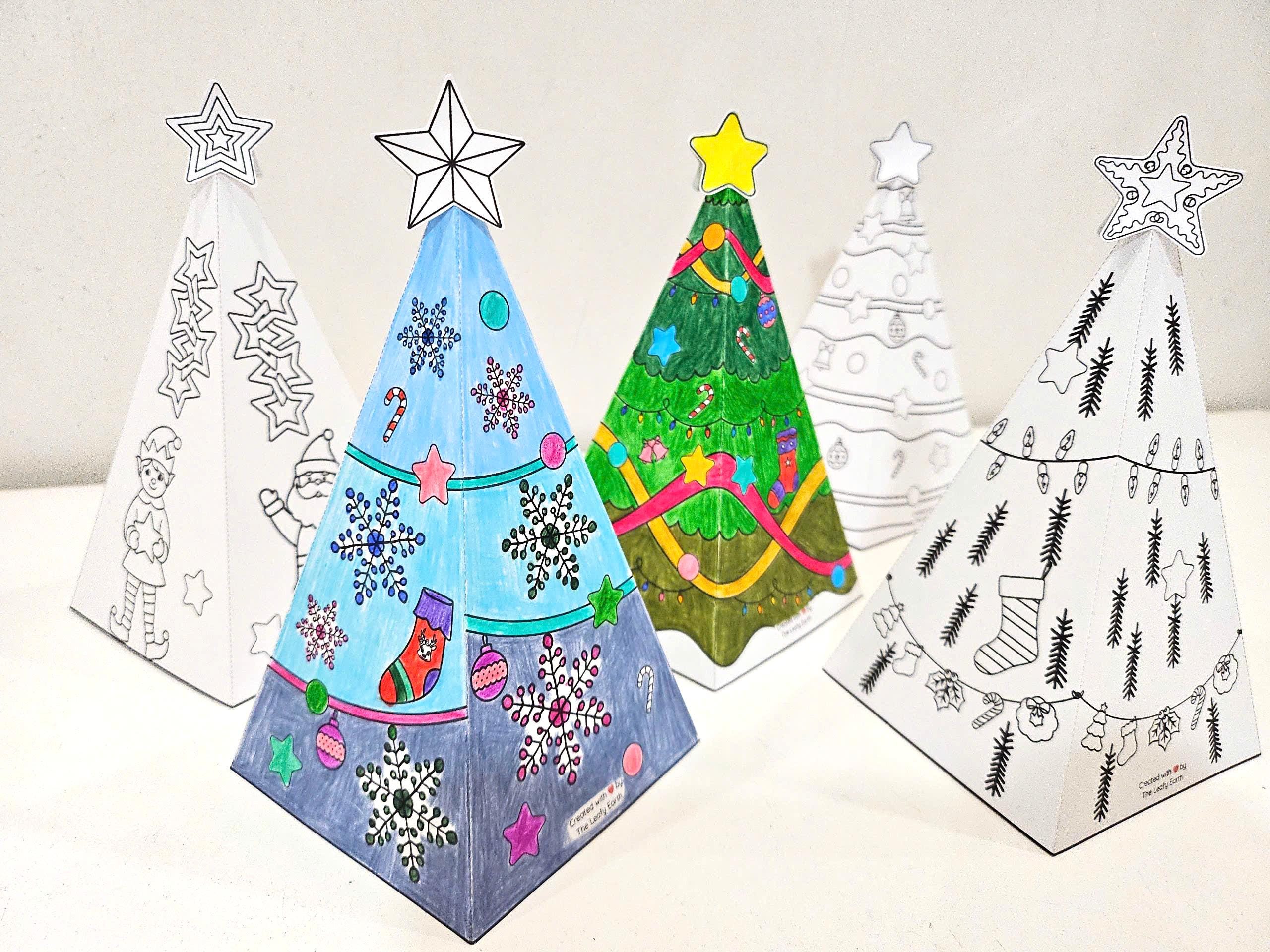 Paper Christmas Trees, 3D Paper Tree Craft, Holiday Paper Craft, Build ...