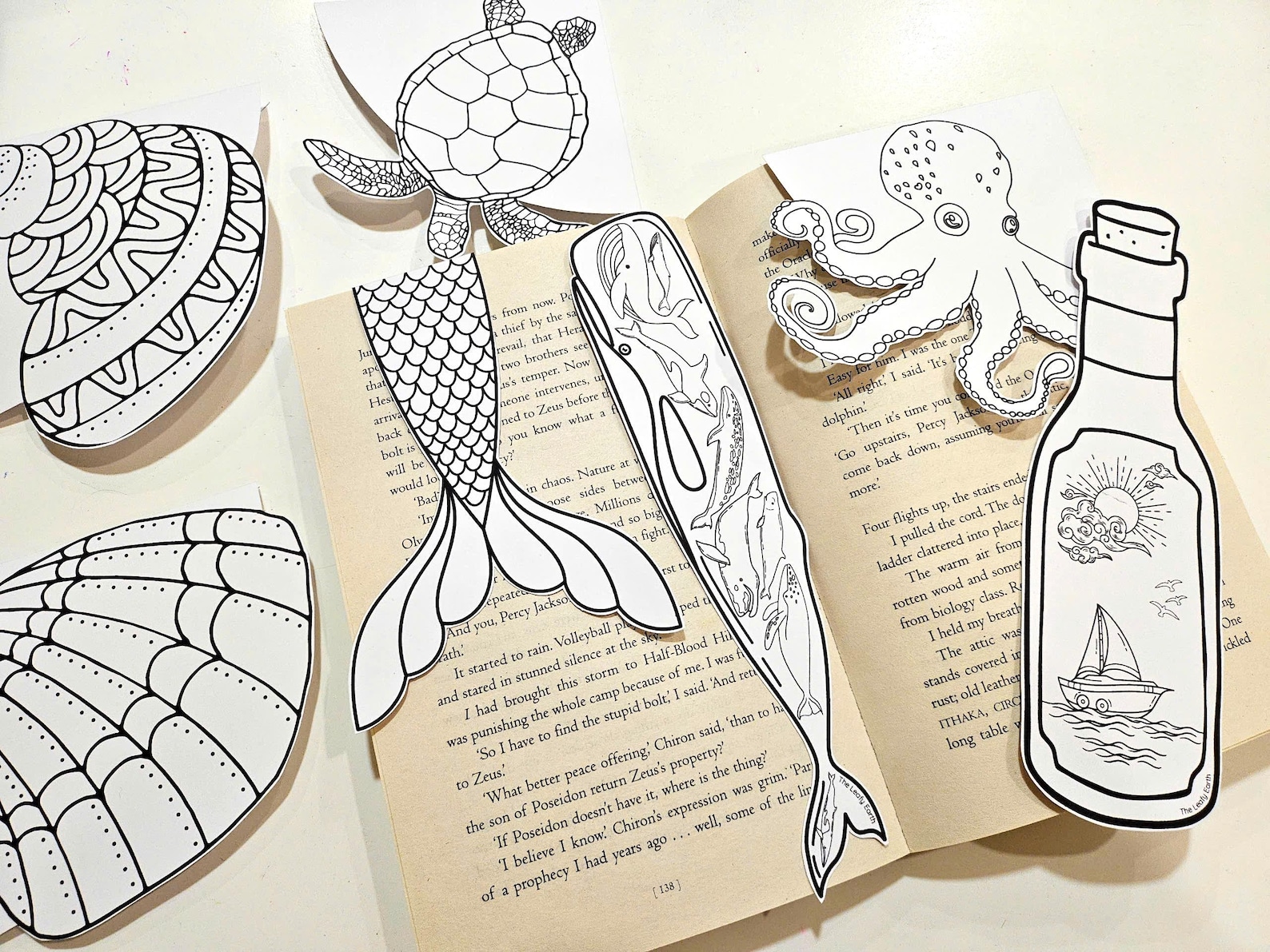 Ocean Bookmarks Coloring, Nature and Ocean Coloring, DIY Kids Paper ...