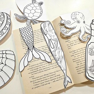 Ocean Bookmarks Coloring, Nature and Ocean Coloring, DIY Kids Paper ...