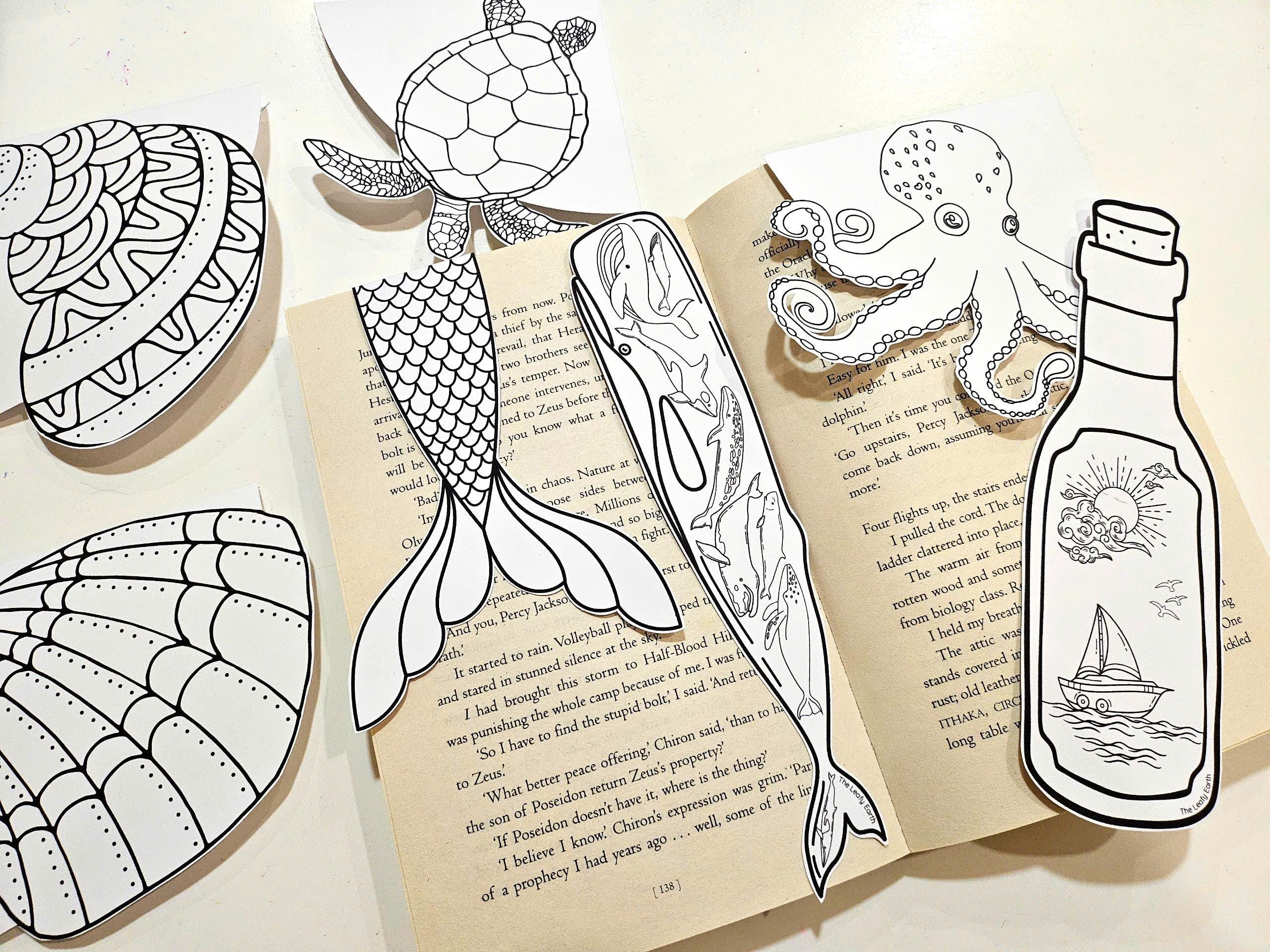 Ocean Bookmarks Coloring, Nature and Ocean Coloring, DIY Kids Paper ...