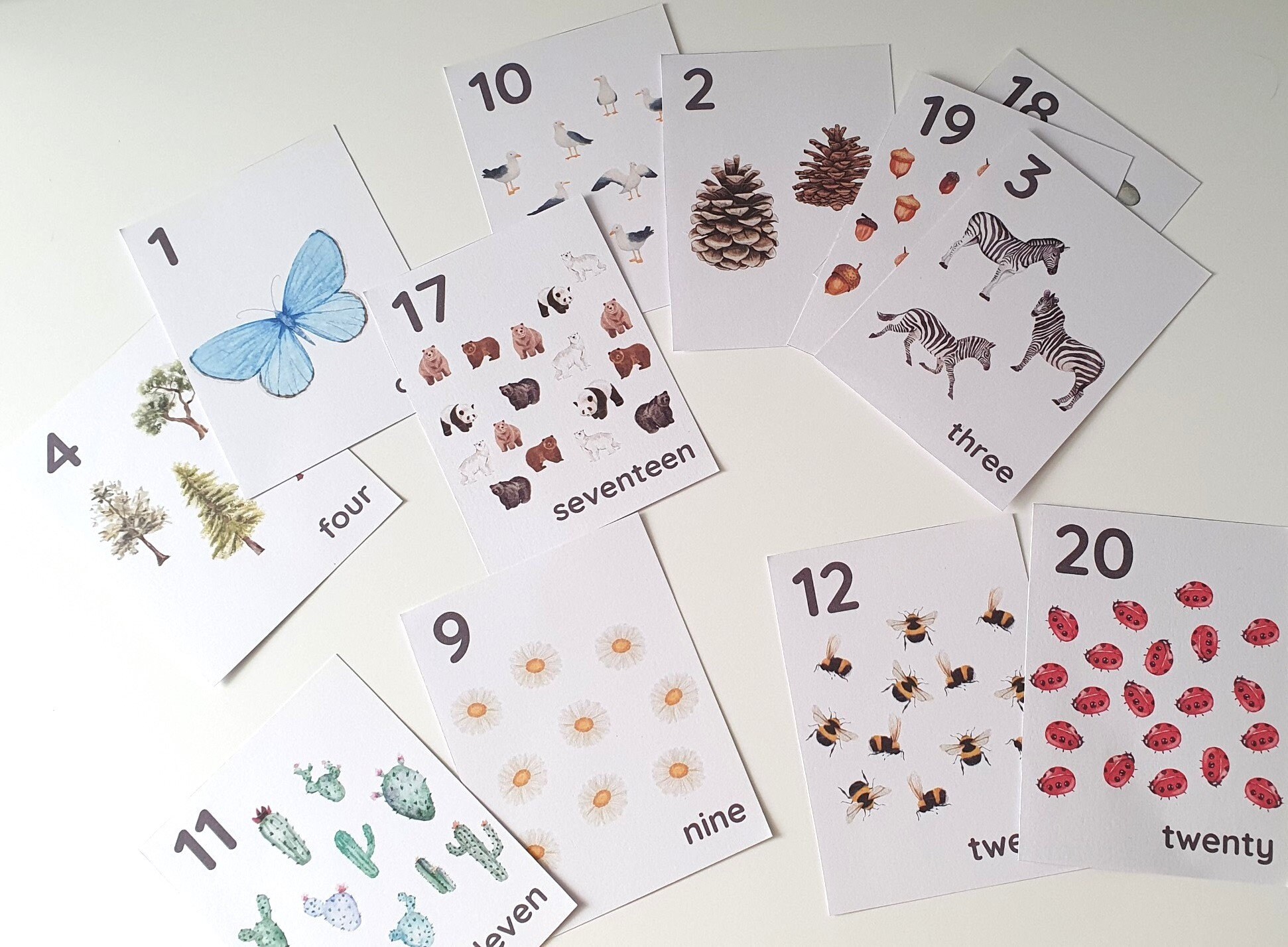 Nature Number Flashcards 1-20, Preschool Printables, Homeschool ...
