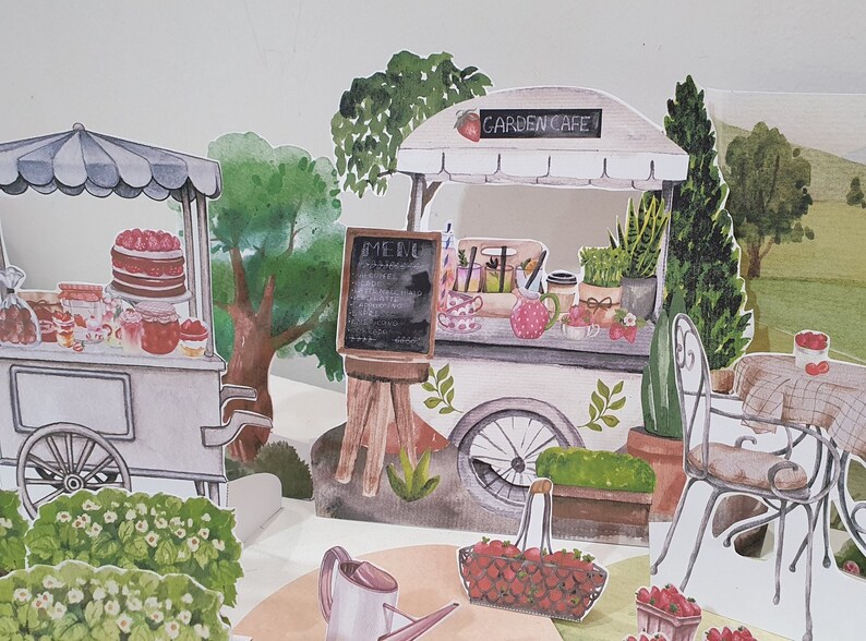 Build a Strawberry Garden Cafe, Printable Diorama, Picnic Pretend Play ...
