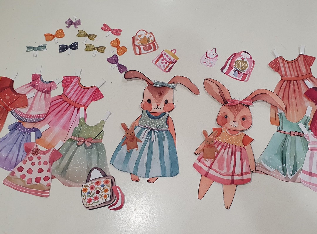 Rabbit Paper Dolls - Friends, Paper Doll Printable, DIY Kids Paper ...